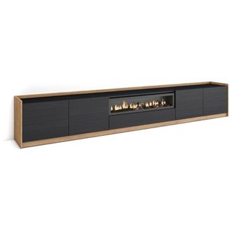 Skraut Home Skraut Home - TV-Schrank, Lowboard, 310x37x50cm, F&uuml;r TV-Ger&auml;te bis zu 80, Elektrokamin., Schwarz Eiche