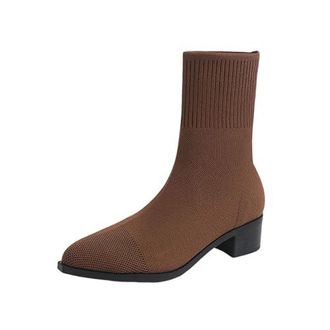 Generic Bottines courtes en tricot extensible pour femme - &Eacute;l&eacute;gantes - Couleur unie - Bout pointu - Respirantes - Talon &eacute;pais - Confortables - &Agrave; enfiler - Sty