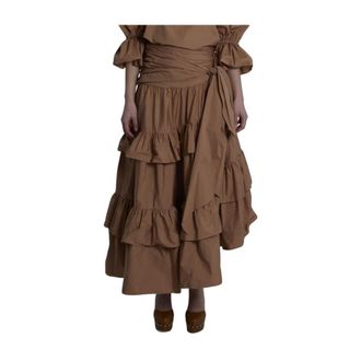 Chlo&eacute; Tie-Belt Tiered Ruffle Midi Skirt - Femme - Jupes - Brun - Taille: 40 FR
