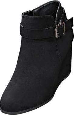 Generic Bottines &eacute;l&eacute;gantes pour femme avec talon pointu - Bottines avec boucle en daim - Talon compens&eacute; - Chaussures de soir&eacute;e - Couleur unie - &Eacute;l&eacute;gantes - Bo