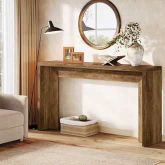 Tribesigns Table console Farmhouse de 140 cm avec espace de rangement, table basse rustique en bois marron pour entr&eacute;e, foyer, couloir, salon, montage facile