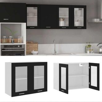 vidaXL Armoire en verre suspendue Noir 80x31x60 cm Bois ding&eacute;nierie Vidaxl