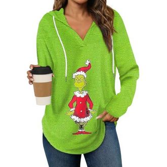 Generic Le Grinch Sweat A Capuche Femme Adulte Sweet Christmas 2025 Plaid Oversize Pyjama Hiver Pull Noel Sweatshirts Moche Deguisement Polaire De Pulls Vêtem