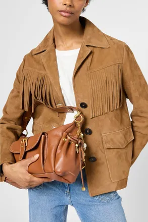 Gerard Darel Veste en cuir velours &agrave; franges - ROXANE - Paille
