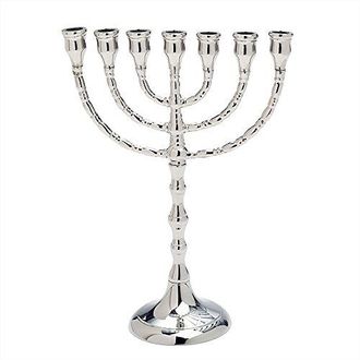 NKlaus Grande M&eacute;norah Laiton 25cm Travail Manuel nickel&eacute; Chandelier Menorah Argent 2695