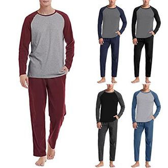 Generic Pyjama 2 pi&egrave;ces de couleur contrast&eacute;e pour homme, minimaliste et col rond, ensemble de pyjama d&eacute;contract&eacute; et confortable, v&ecirc;tements de nuit classiques