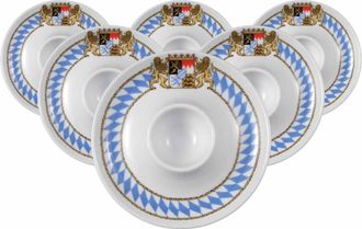 SELTMANN WEIDEN Compact Bayern Eierbecher mit Ablage 6er Set, 12 cm, Runde Eierteller mit traditionellem Design, Spülmaschinen- und Mikrowellenfest, Porzellan
