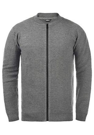 Solid SDCezar Homme Cardigan en Maille Fine Gilet avec Poignets côtelés Mélange de Coton Regular Fit, Taille:2XL, Couleur:Grey Melange (1840051)