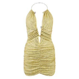 Philipp Plein Mini Robe Skull Piercing - Femme - Robes - Jaune - Taille: 36 FR