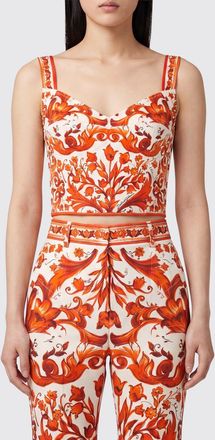 Dolce & Gabbana Top corset court en soie &agrave; imprim&eacute; Majolique