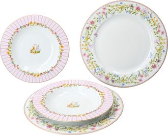 MamboCat Happy Easter 4tlg Tafelservice I buntes Oster-Geschirr für 2 Personen I 2X Suppenteller & 2X Speiseteller I farbenfrohe Essteller & Tiefe Teller für F