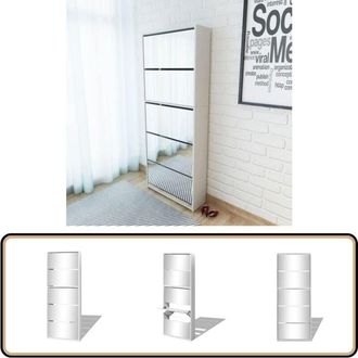 vidaXL Vidaxl - Schuhschrank mit 5 Fächern Spiegel Weiß 63×17×169,5 cm - Spiegel-Schuhschrank - Schuhschrank Weiß - Wandmontage - Schuhregal