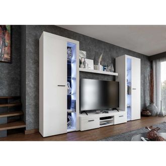Furnix Furnix - Mediawand Alvor xl Wohnwand TV-Schrank Vitrine Regal 4-tlg 300 cm modern Wei&szlig;
