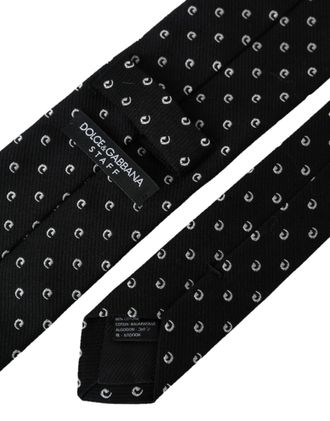 Dolce & Gabbana Mens Black Logo Cotton Blend Adjustable Tie Acetate