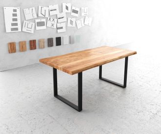 DELIFE Esstisch Edge 180x90 XL Akazie Natur Metall Schmal schwarz Live-Edge, Esstische, Baumkantenm&ouml;bel, Massivholzm&ouml;bel, Massivholz