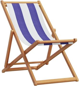vidaXL Strandstuhl Klappbar Blau Weiß Massivholz Eukalyptus und Stoff vidaXL