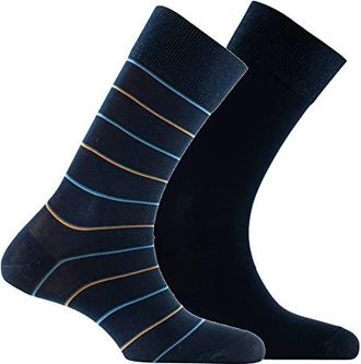 Kindy Lot de 2 paires de chaussettes fil décosse rayées MADE IN FRANCE - couleur - Marine - Pointure - 39-42