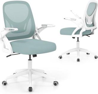 Giantex Fauteuil de Bureau Pivotante en Maille, Accoudoirs Relevables &agrave; 90&deg;, Chaise Bureau avec roulettes, Hauteur R&eacute;glable, Assise Rembourr&eacute;e, Support Lombai