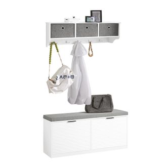 SoBuy Wandgarderobe-Set Flurset Flurm&ouml;bel Schuhbank mit Sitzfl&auml;che Flurgarderobe FSR147-W+FRG282-W