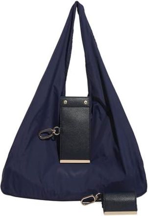 Generic Sac fourre-tout l&eacute;ger, pliable et extensible en cuir avec porte-cl&eacute;s, sac &agrave; main portable pour les courses quotidiennes, bleu, standard