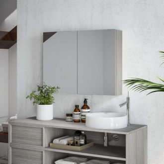 HOMCOM Armoire murale salle de bain avec miroir - HOMCOM - double portes et &eacute;tag&egrave;res r&eacute;glables - MDF - 80x15x60cm - gris