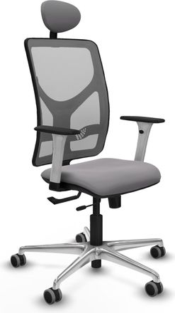 Piqueras y Crespo Schreibtischstuhl mit grauen Rollen, mit wei&szlig;en und schwarzen Armlehnen, h&ouml;henverstellbare Lendenwirbelst&uuml;tze und festes Kopfteil, ausgestattet mit Sy