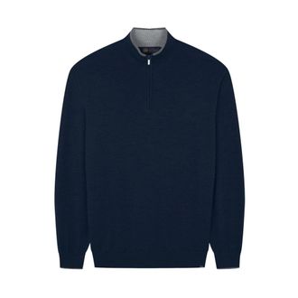 Paul & Shark Homme, Pulls, Bleu, Taille: 2XL Wool Silk Half Zip Sweater