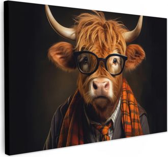 MuchoWow © Bild auf Leinwand 90x60 cm Schlafzimmer Bilder Wand Deko Wohnzimmer Modern Wanddeko Bilderwand Geschenk Schottische Hochlandrind - Kuh - Highland Co