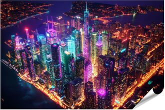 Islandburner XXL Bild Poster Leuchtende Metropole bei Nacht Premium Bilder Fotodruck
