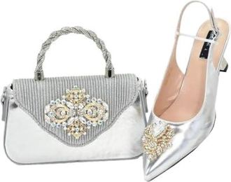 Generic Ensemble chaussures et sacs à assortir pour femme Nigeria Party Italian Shoe and Bag Set Party in Elegant Heeled Pumps, Argent pour ensemble, 42.5 EU