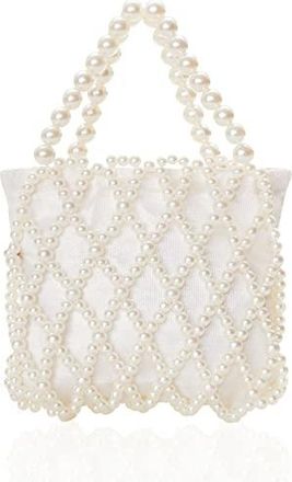 Babeyond Pochette à perles pour femme - Sac de soirée formel réticulé avec sac intérieur pour fête de mariage, blanc cassé