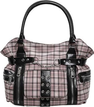 Generic Sac &agrave; bandouli&egrave;re gothique pour femme, grande capacit&eacute;, polyvalent, &agrave; carreaux, multi-poches, rivets, sac de moto, sac de voyage, rose, 250.00x170.00x