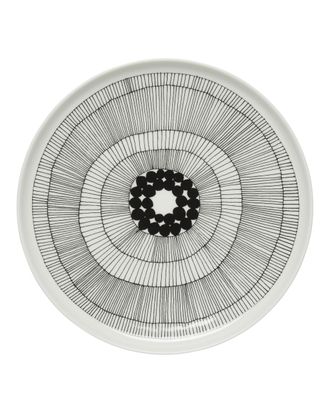 Marimekko Oiva Siirtolapuutarha Speiseteller, verfeinern Sie Ihre Küchendekoration mit unserem ikonischen schwarz-weißen Steingut, stilvolle weiße Porzellantell