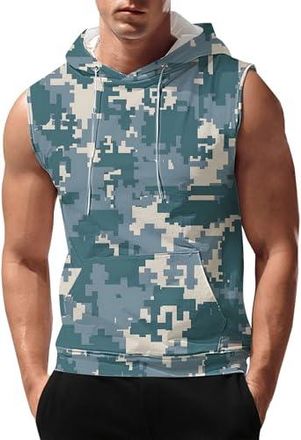 Generic D&eacute;bardeur dentra&icirc;nement pour homme - Sweat &agrave; capuche sans manches - Sport - Fitness - Gym - Pull &agrave; capuche avec poches - Camouflage - Sport - Avec poc