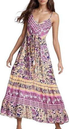 Generic Robe longue boh&egrave;me 2026 pour femme, imprim&eacute; floral, bretelles spaghetti r&eacute;glables, pour l&eacute;t&eacute;, la plage, rose, XL