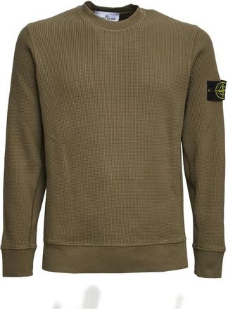 Stone Island Homme, Sweatshirts et sweats &agrave; capuche, Vert, Taille: S Logo Fleece Waffle SweaT-shirt