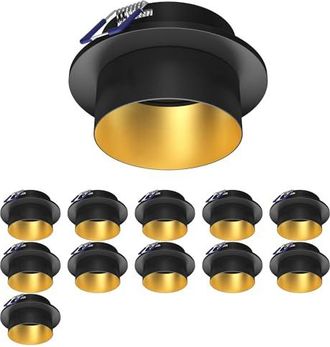 LEDs Com 12 cadres dencastrement au plafond KRON, rond, noir/or mat