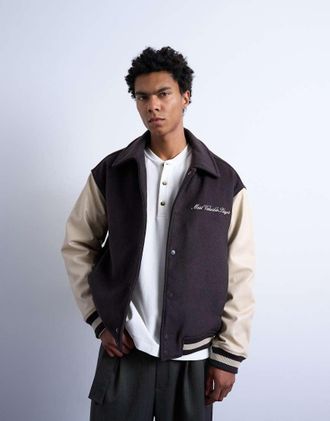 Topman Veste style universitaire &agrave; broderies - Marron-Brown