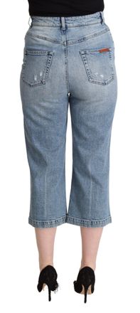 Dolce & Gabbana Womens Blue Tattered Cotton Denim Capri Cropped Jeans Elastane Clothing