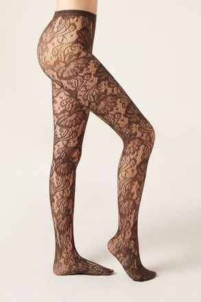 Calzedonia Netzstrumpfhose Mit Blumenmuster Braun