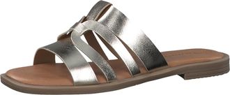 Tamaris Damen Mules Pantoletten Leder Blockabsatz Sommer; LIGHT GOLD/metallic; 36 EU