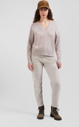 Eden Park Pull Col V En Laine Et Coton Beige Coupe Relaxed