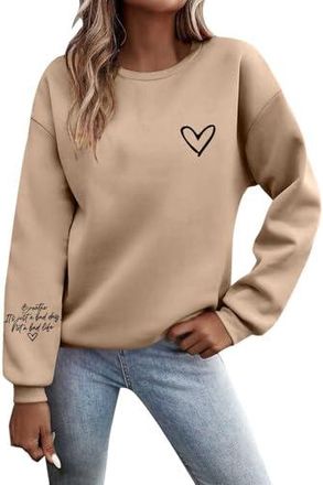 Generic Sweat &agrave; capuche &agrave; col rond imprim&eacute; tendance pour la Saint-Valentin 2026, kaki, S