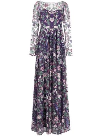 Marchesa Robe mit transparenter Stickerei - Violett