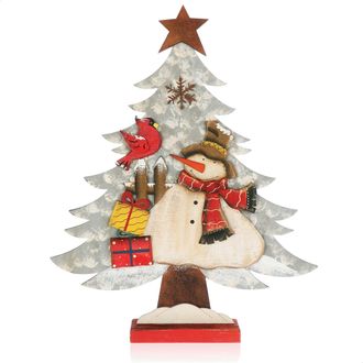 Com-Four Dekorativer Aufsteller für Weihnachten - Weihnachtlicher Tannenbaum aus Holz - Weihnachtsbaum mit Schneemann zum Dekorieren (01 Stück - Tanne weiß 38c