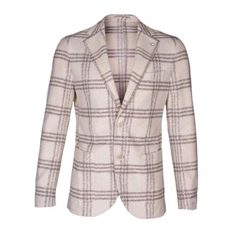 L.B.M. 1911 Wollkaro-Blazer- Regular Fit- Hergestellt in Italien - - Jackets - Herren - Wei&szlig; - XL