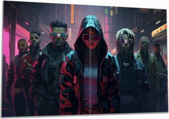 Wallario Herdabdeckplatte/Spritzschutz aus Glas, 2-teilig, 80x52cm, für Ceran- und Induktionsherde, Cyberpunk Rebellen