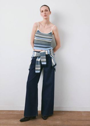 Mango Haut ajust&eacute; en maille &agrave; rayures bleu - Femme - S - MANGO