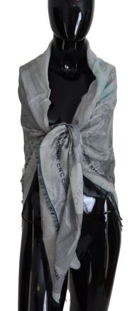Costume National Logo Print with Fringe Scarf - Gray