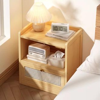 Generic Bambus-Nachttisch, Nachttisch Mit Schubladen Und Unterer Schallwand, Rattan-Schrankt&uuml;Ren for B&uuml;Cher, Schreibtischlampe, Taschent&uuml;Cher